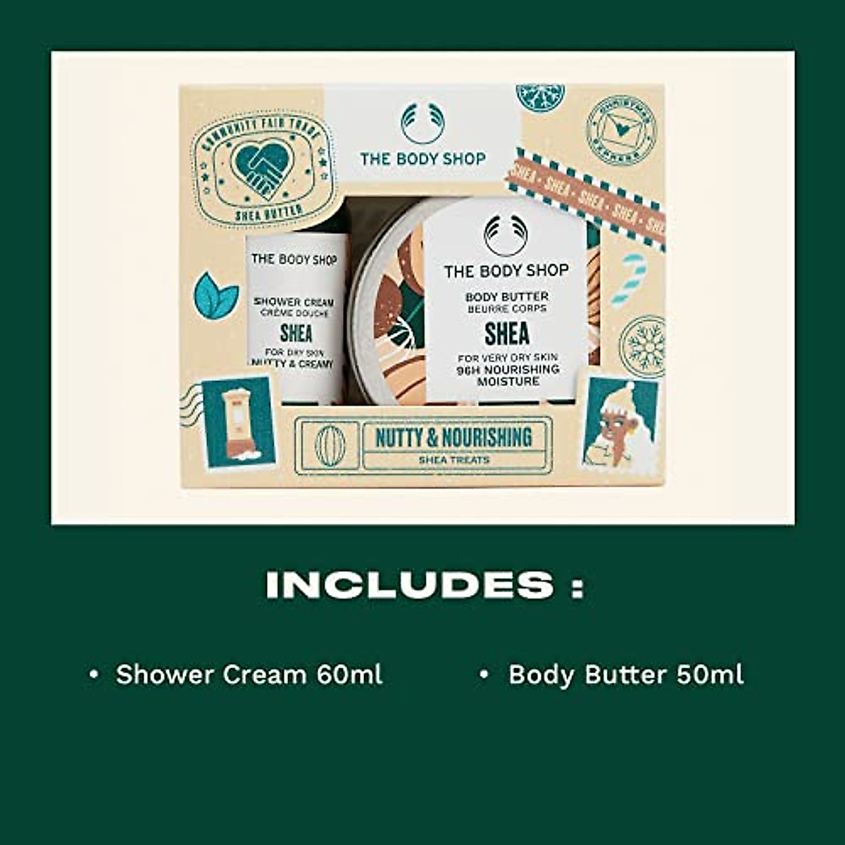 The Body Shop Nutty & Nourishing Shea Treats Gift Set – Hydrating & Moisturizing Vegan Skincare Treats for Very Dry Skin – 2 Items