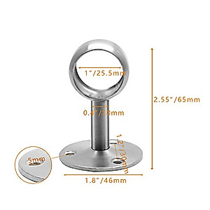 Jiozermi 6 Pcs 1 Inch Ceiling Mount Curtain Rod Bracket, 2.55 Inch Height Flange Closet Rod Holder, Heavy Duty Stainless Steel Shower Curtain Rod Socket, Closet Rod End Supports, Brushed Finish