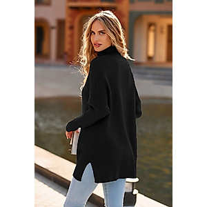 PRETTYGARDEN Women's Fall Oversized Turtleneck Sweater Casual Long Sleeve Chunky Knit Pullover Winter Tops Blouse (Black,Large)