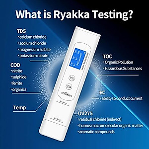 RYAKKA Drinking Water Quality Tester, 6-in-1 TDS Meter Digital Water Tester| TOC,COD,TDS,UV275,EC & Temp | Organic Contamination | Lab Grade | Well, Tap, Water Purifier & Outdoor Water Quality (White)