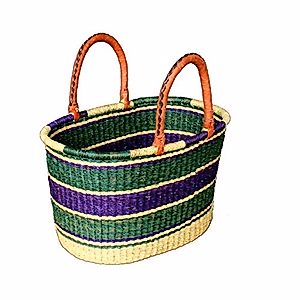 Medium Ghana Bolga Basket | Picnic- Magazines| Oval Shopping Bags Meduim: 15-17" Across - Colors Vary)