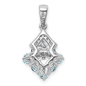 925 Sterling Silver Polished Open back Rhodium Plated Diamond and Aquamarine Pendant Necklace Measures 24x13mm Wide Jewelry for Women