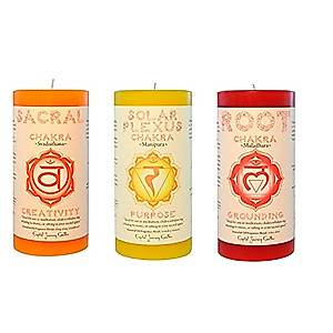 Crystal Journey Pillar Chakra Candles Bundle of 3 (Sacral Chakra, Solar Plexus Chakra, Root Chakra)