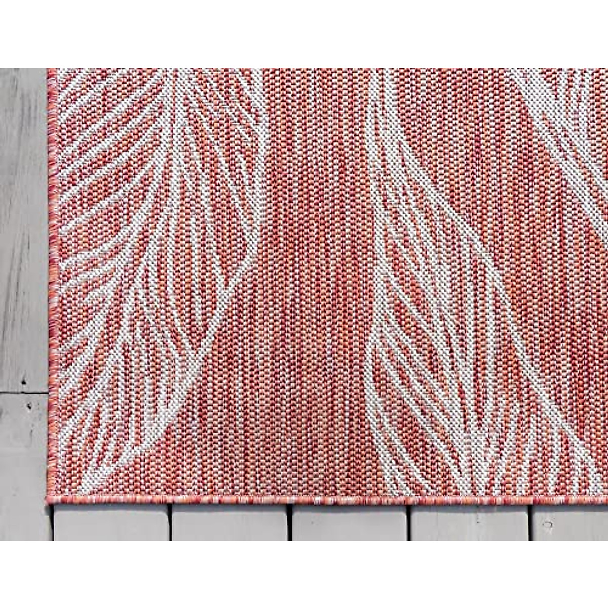 Unique Loom Outdoor Botanical Collection Area Rug - Leaf (5' 1" x 8' Rectangle, Rust Red/ Gray)