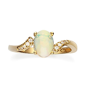 Gin & Grace 10K Yellow Gold Natural Opal Diamond (I1,I2) Propose Promise Ring (Size 7) for Women