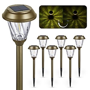 XMCOSY+ Solar Lights Outdoor Waterproof, 6 Pack Solar Pathway Lights 10-25 LM Dimmable Auto On/Off Garden Lights Solar Powered IP65 Waterproof, Stainless Steel Glass LED Landscape Lighting for Yard