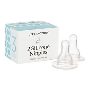 Lifefactory 9oz Glass Baby Bottle 2pk Bundle with 2 Stage 3 Nipples (Grape/Raspberry)