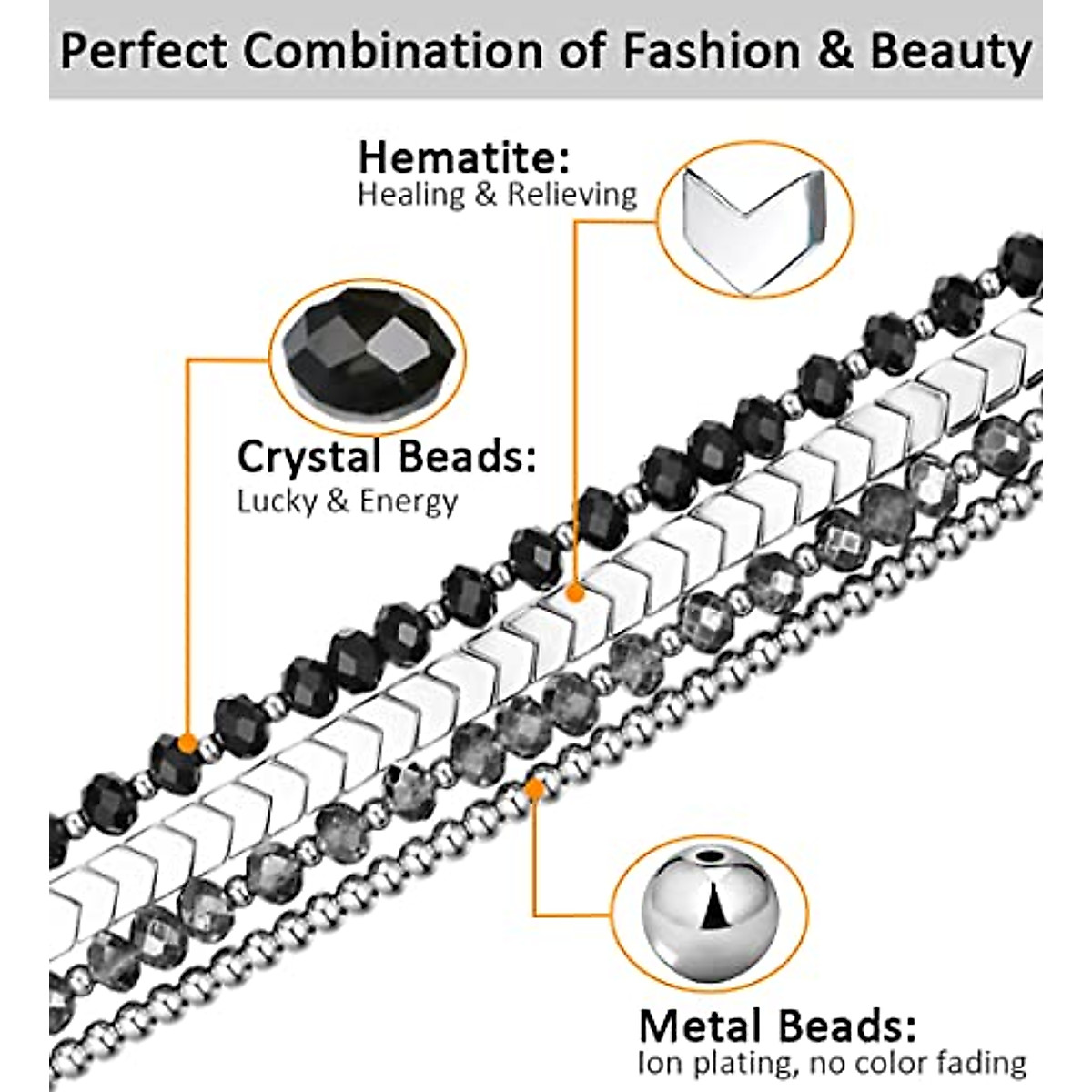 Fastgo Bracelet Band Beaded Compatible with Apple Watch 38mm 40mm 41mm 42mm 44mm 45mm 49mm Women,Fashion Elastic Stretch Strap Bands for Iwatch SE&Series 9 Ultra 8 7 6 5 4 3 2 1(Black/Sliver/Grey,S/M)