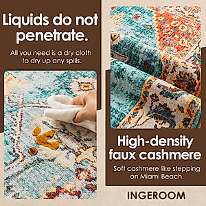 INGEROOM Washable Area Rugs for Living Room Vintage Large Area Rug 5×7 Boho Rug Non-Slip Carpet Machine Washable Area Rugs for Bedroom and Kitchen Made of Faux Wool Ruggable Rugs