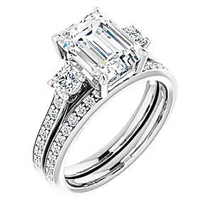 3 CT Emerald Cut VVS1 Colorless Moissanite Engagement Ring Set, Wedding/Bridal Ring Set, Sterling Silver Vintage Antique Anniversary Promise Ring Set Gift for Her (4)