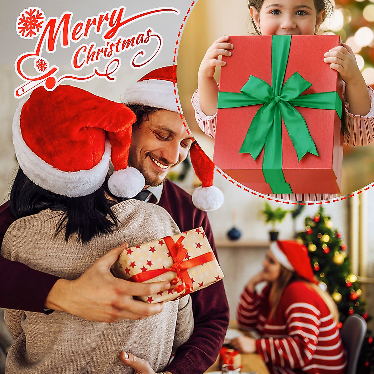 FEBSNOW 4 Rolls 100 Yards Christmas Ribbon,0.8 Inch and 2 Inch Wide Holiday Red Green Satin Ribbons for Xmas Gifts Wrapping and Craft Decoration