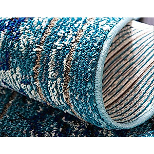 Rugs.com Fleur Collection Rug – 3' Round Light Blue Medium-Pile Rug Perfect for Kitchens, Dining Rooms