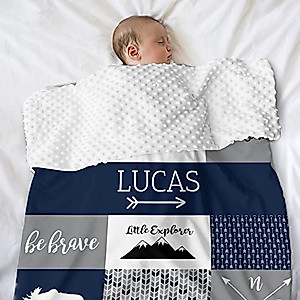 Personalized Baby Blanket for Boys - Custom Baby Blankets for Boys - Deer Baby Blanket- Woodland Nursery Décor - Baby Blankets for Boys Personalized (Blue Woodland)
