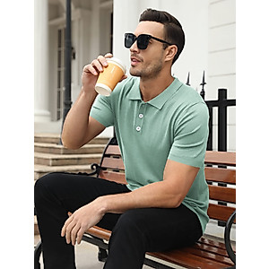 Syktkmx Mens Golf Polo Shirts Short Sleeve Casual Banded Bottom Stretch Classic Fit Solid Knit T-Shirts Mint