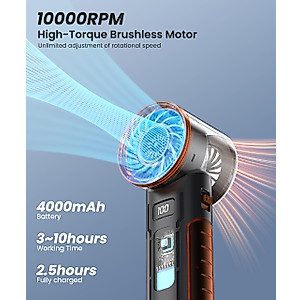 HonHey Portable Handheld Fan Mini Turbo Fan with Adjustable 1-100 Speeds, 4000mAh Battery Operated Fan, Digital Display, High Speed Personal Fan for Travel Climbing Commute Wedding Office (Black)