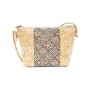 Tile Pattern Handmade Portuguese Cork Crossbody Purse for Women
