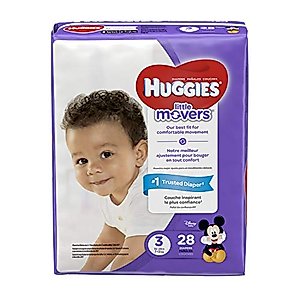 HUGGIES LITTLE MOVERS Diapers, Size 3 (16-28 lb.), 28 Ct., JUMBO PACK (Packaging May Vary), Baby Diapers for Active Babies