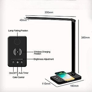 White crown LED Desk Lamp Dimmable Table Lamp Reading Lamp with USB Charging Port, 5 Lighting Modes, Sensitive Control, 30/60 Minutes Auto-Off Timer, Eye-Caring Office Lamp (Black, Medium)