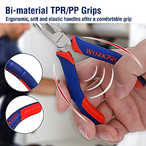 WORKPRO 6-piece Mini Pliers Set - Needle Nose, Diagonal, Long Nose, Bent Nose, End Cutting and Linesman, for Making Crafts, Repairing Electronic Devices, with Pouch