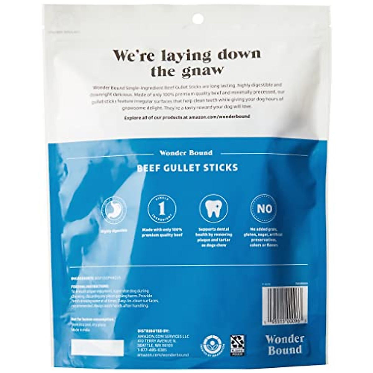 Amazon Brand - Wonder Bound Beef Gullet Sticks Dog Treats, 5-6 Inch, Pack of 25, Highly Digestible, Minimally Processed, 7.05 Ounce, 25 Count (Pack of 1)