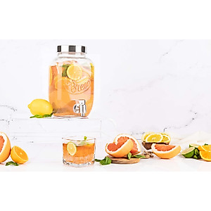 Kook 1 Gallon Mason Jar Drink Dispenser, Thick Glass Carafe, Stainless Steel Spigot and Mesh Filter, Premium Iced Coffee Maker, Cold Brew Pitcher & Tea Infuser