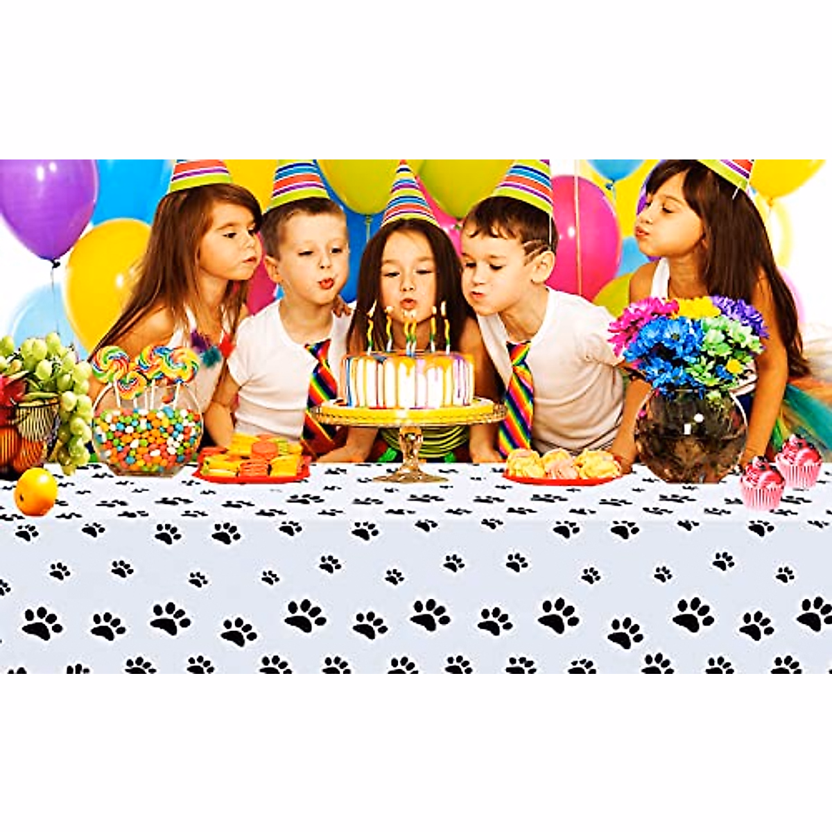 Puppy Themed Birthday Party Decorations - Pet Dog and Cat Paw Party Supplies Puppy Paw Print Plastic Tablecloth 54 x 108 inches Disposable Plastic Table Cover for Dog Themed Birthday Party 2 Pack
