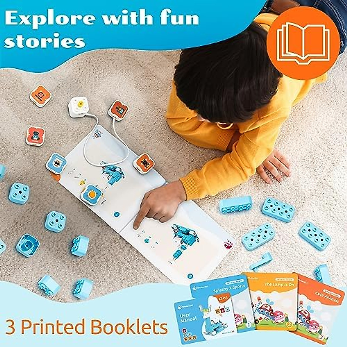 WhalesBot A3 Coding Robot for Kids, Multiple Sensors Coding Block STEM Building Set, 12 in 1 Story Based Tutorial, STEM Toys for Kids 3+ Years, Gift Choice for Children