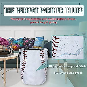 Baseball Texture Pattern Laundry Basket Foldable With Handles Tote Bag Oxford Cloth Funny Laundry Hamper Clothes Storage Bucket Toy Organizer 18.9" x 16.5" For Bathroom/Laundry/Bedroom