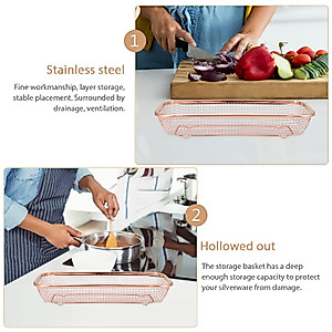 Cabilock Desktop Utensil Basket Utensil Drawer Organizer Chopsticks Storage Basket Cutlery Tray Silverware Flatware Kitchen Utensil Cutlery Tray for Home Shop Rose Gold