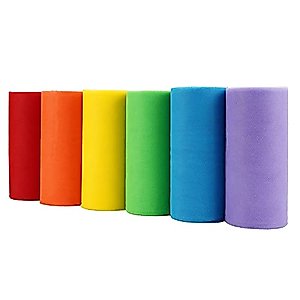 MEEDEE Rainbow Tulle Ribbon 6 Colors Roll Tulle Fabric Rainbow Spool Ribbon for Tutus Wedding Decorations Party Decorations Gift Wrapping Skirt Dress (6 inch by 25 Yards/Roll)