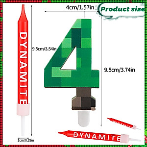 FUNCANDLE TNT Themed Birthday Candle Set,Dynamite 7 Candle with 12 Pieces Long Thin Candles,Happy 7th Birthday Candles,Dynamite Green Pixel Cake Candles for Boys Birthday Decoration Party Supplies