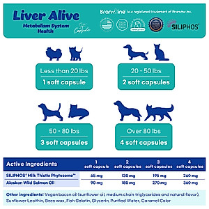 Branvine Liver Alive Metabolism System Health for Dogs and Cats - Liver Function, Fatty Liver, Detox, Chronic Hepatitis with SILIPHOS®, Vegan Bacon Flavor (100 Soft Capsules)