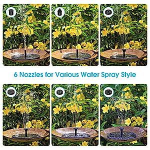 2.5W Solar Fountain Pump with 1200mAh Battery, Solar Water Pump Floating Fountain with 6 Nozzles, for Bird Bath, Fish Tank, Pond or Garden Decoration Pond heaters for Outdoor Ponds