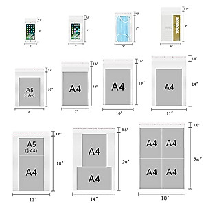 Clear Poly Bags 18x24 100ct Self Seal Cello Bags Self-Adhesive 1mil for Apparel Clothing Gifts 11 Sizes to Choose from