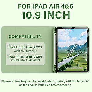 Aoub Case for iPad Air 6th 11-inch M2 2024, iPad Air 5th/4th Generation 10.9 inch 2022/2020, Stand Folio Detachable Wireless Bluetooth Keyboard Cover Soft TPU Back Case with Pencil Holder, Light Green