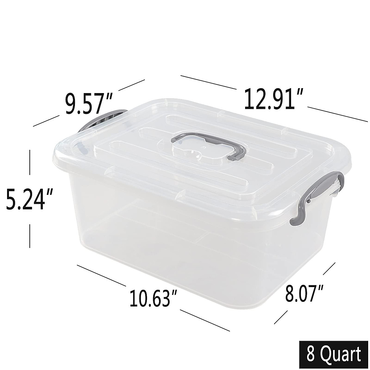 Hespama 2 Packs Small Plastic Storage Bin, 8 Quart Clear Latching Boxes with Lid