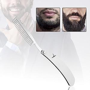Folding Beard Comb, Portable Folding Mustache Tool Bottle Opener Portable Stainless Steel Beard Comb for Salon and Home Use