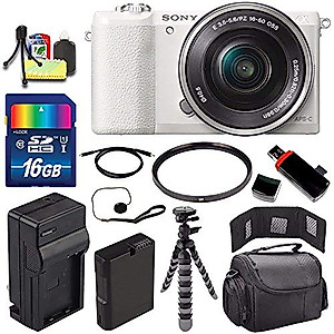 Sony Alpha a5100 Mirrorless Digital Camera with 16-50mm Lens (White) + Battery + Charger + 16GB Bundle 1 - International Version (No Warranty)