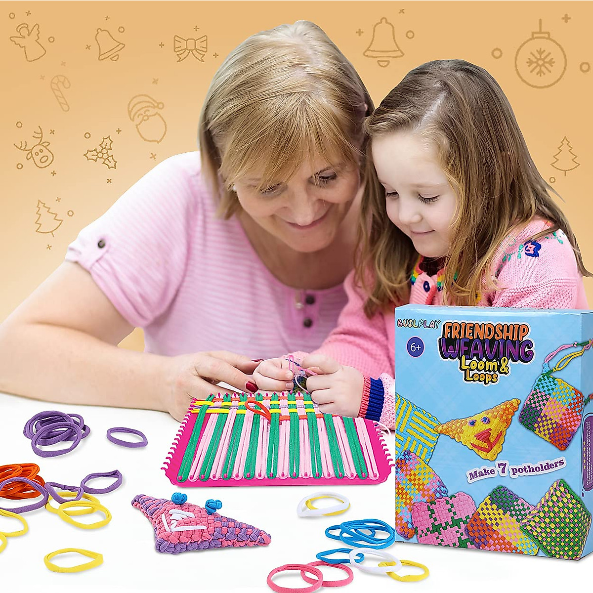 BUILPLAY Weaving Loom for Kids, Makes 7 Potholders, 288 Loops in 8 Colors, Craft Kits for Girls Age 6+