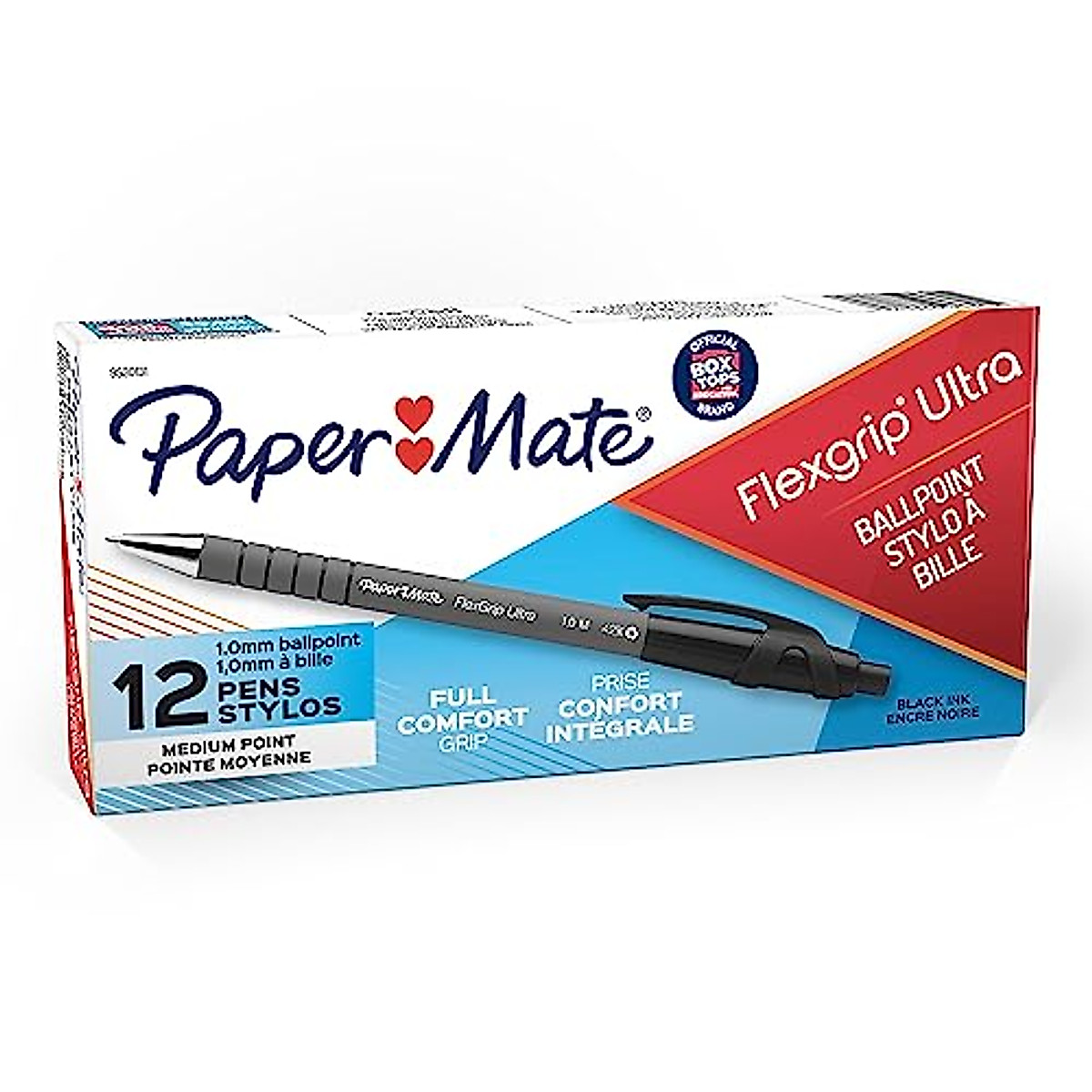 Paper Mate FlexGrip Ultra Retractable Ballpoint Pens, Medium Point, Black, Box of 12