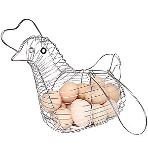 Simple and Neat Chrome Steel Wire Egg Basket with Handle, Holds 15-20 Eggs, Medium Size