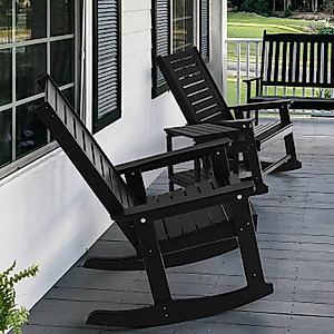 GREENVINES Outdoor Rocking Chairs | Set of 2 | Porch Rocker | HDPE Plastic | Black | Oversized Rockers | High Back | Big & Tall | Ladder Back | for Patio Outside Backyard Balcony Garden