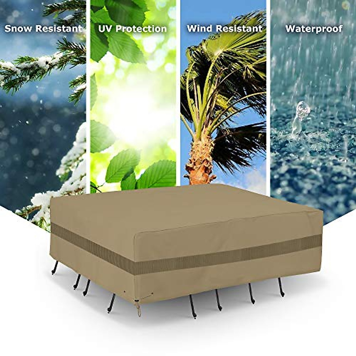 SunPatio Outdoor Furniture Set Cover, Heavy Duty Waterproof Patio Square Table and Chairs Cover for Dining Set, Fade Resistant Varanda Garden Deck Sectional Set Cover, 86" L x 86" W x 30" H, Taupe