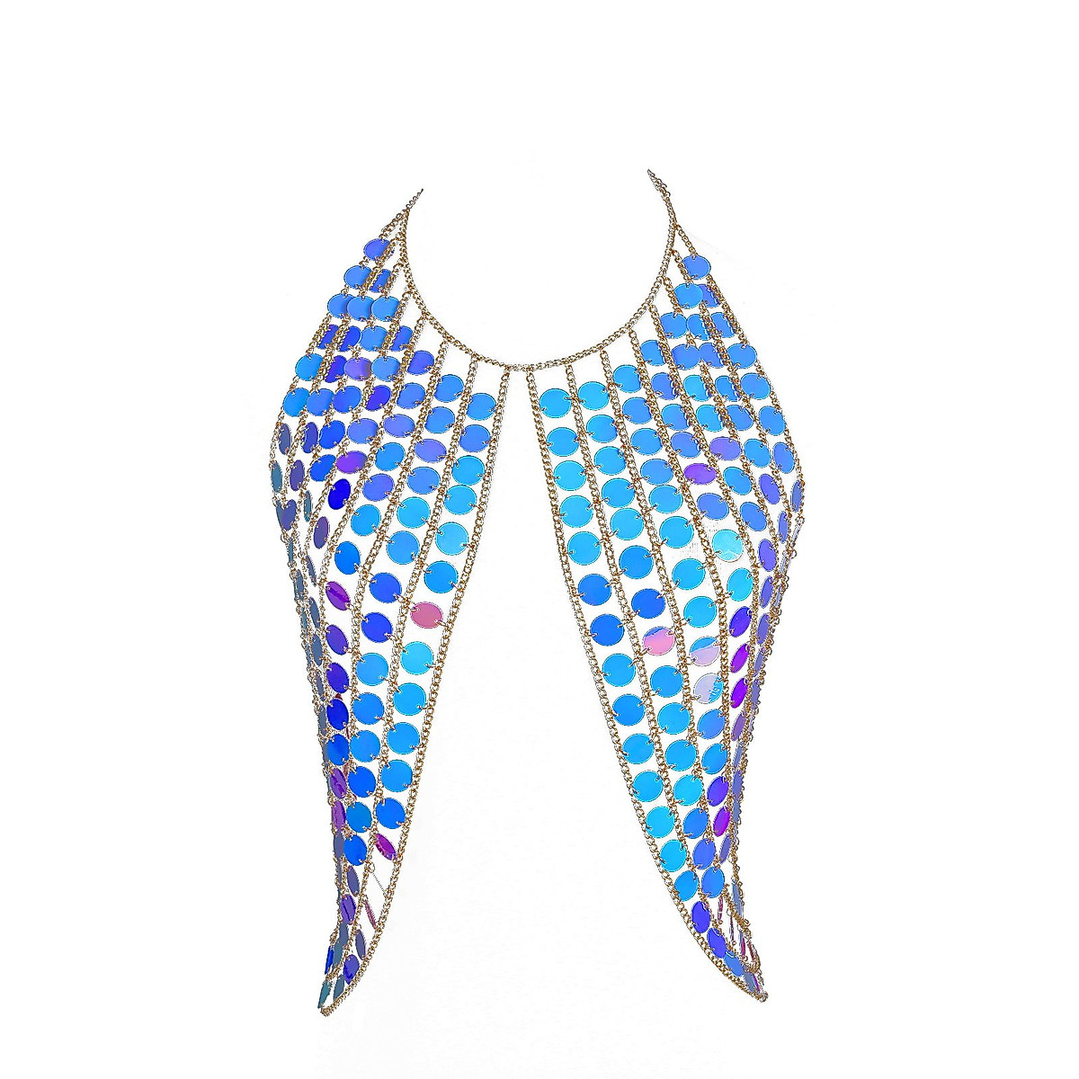 Ingemark Sexy Harness Waist Bikini Chain Bra Body Chain Shoulder Necklace for Women Gold Silver Sequin (Acrylic Colorful Sequin)