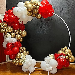 RHGBINLI Red Gold Balloon Garland Arch Kit -120Pcs 12/10/5Inch Red and Metallic Gold Balloons With Gold Confetti Balloons for Valentines Wedding Engagements Anniversary Birthday Party Decorations