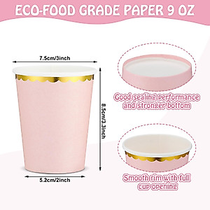 Uiifan 40 Pcs 9 oz Pastel Paper Cups with Metallic Gold Border Party Disposable Paper Colored Coffee Cup for Party Beverage Wedding Party Supplies, 4 Colors