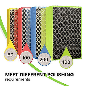 Diamond Hand Polishing Pad Sanding: 4pcs Diamond Sanding Pads, Diamond Polishing Pads Foam Backing, Tile Polishing Pads for Grinder, Sanding Blocks for Ceramic Tile Glass Grinding(Grit 60/100/200/400)