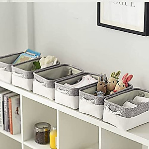 Basket for Organizing Cube Stgorage Bin - Small 6 Pack Fabric Storage Cubes Collapsible Baskets for Shelves with Rope, Bins for Organization Closet Cloth Toy Laundry Canvas (Grey&White 12x8x5.2 inch)