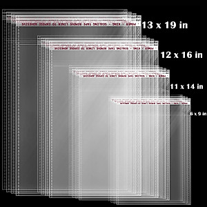 12” x 16” Large Resealable Cellophane Bags 200 pcs, Self Sealing Clear Bags for Packaging Products Self-adhesive Cello Bags for Clothes, T-shirts, Pants and Gifts, 200 ct in Bulk