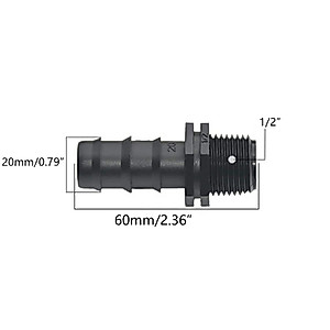 MroMax 10Pcs Drip Irrigation Fittings 1/2" Male Thread Barbed Pipe Connectors External Socket Hose Fitting for Garden Lawn Agricultural Irrigation System Plastic Black, 2.36" length